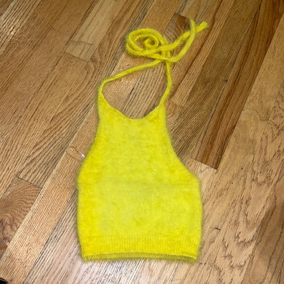 Hot & Delicious | Tops | Yellow Fuzzy Halter Top | Poshmark